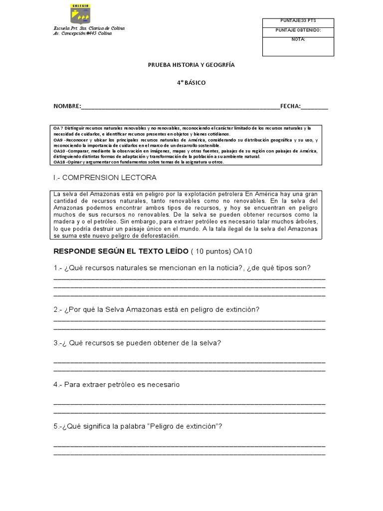 Prueba Recursos Naturales | PDF | Selva | Agua