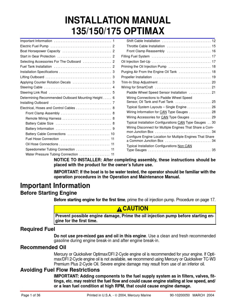 MERCURY 135 150 175 OptiMax Instruktsiya Po Ustanovke Lodochnyh Motorov ...