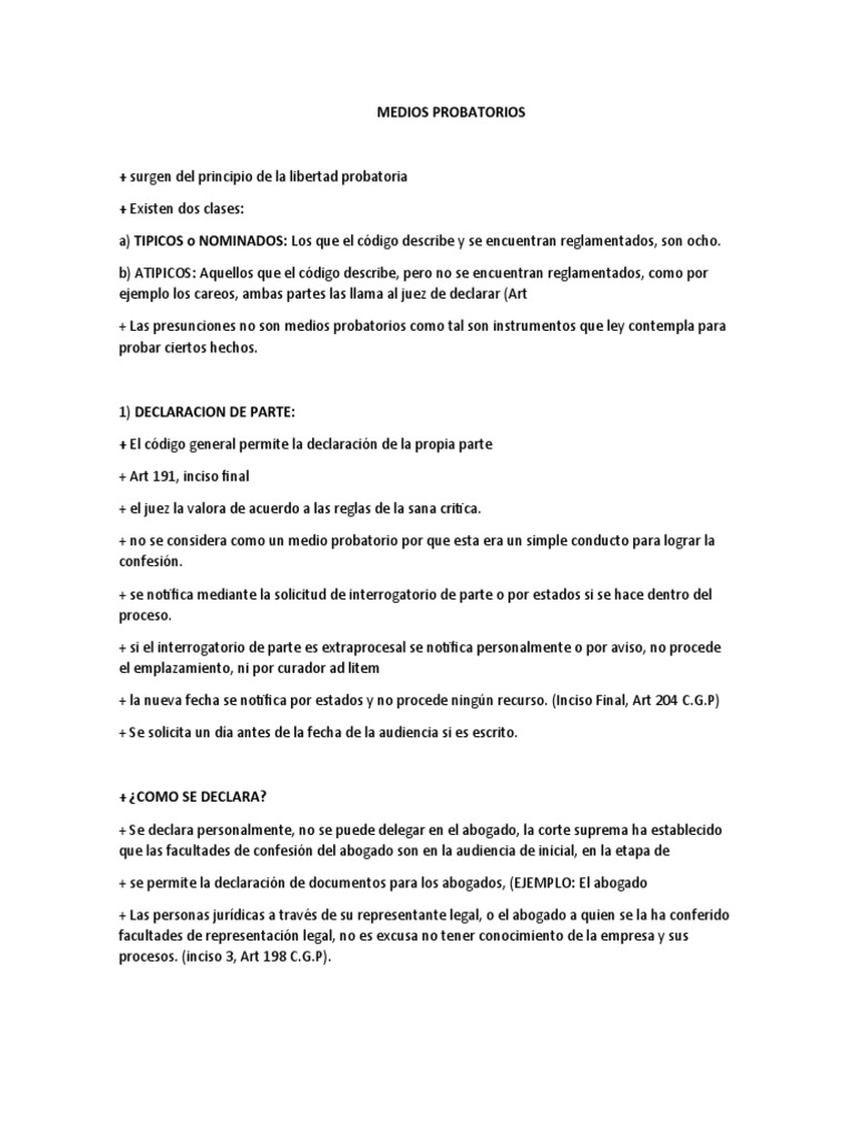 Medios Probatorios | PDF | Testigo experto | Evidencia (ley)