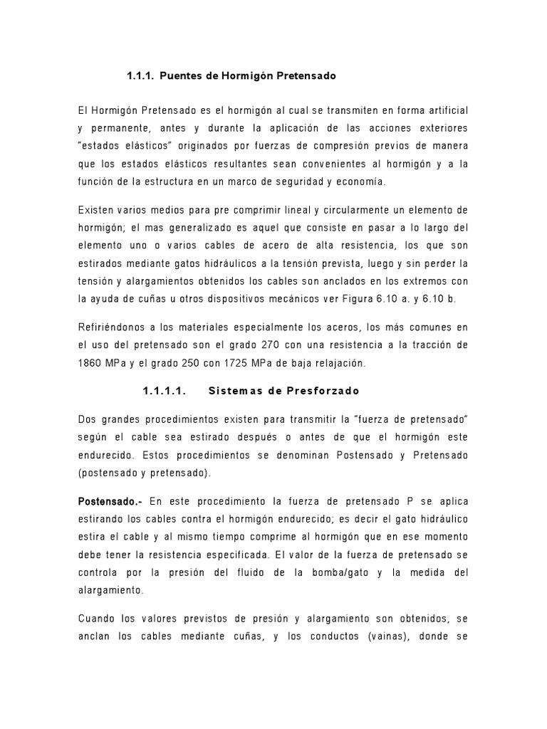 Puentes De Hormigón Pretensado Sistemas De Presforzado Y Perdidas De