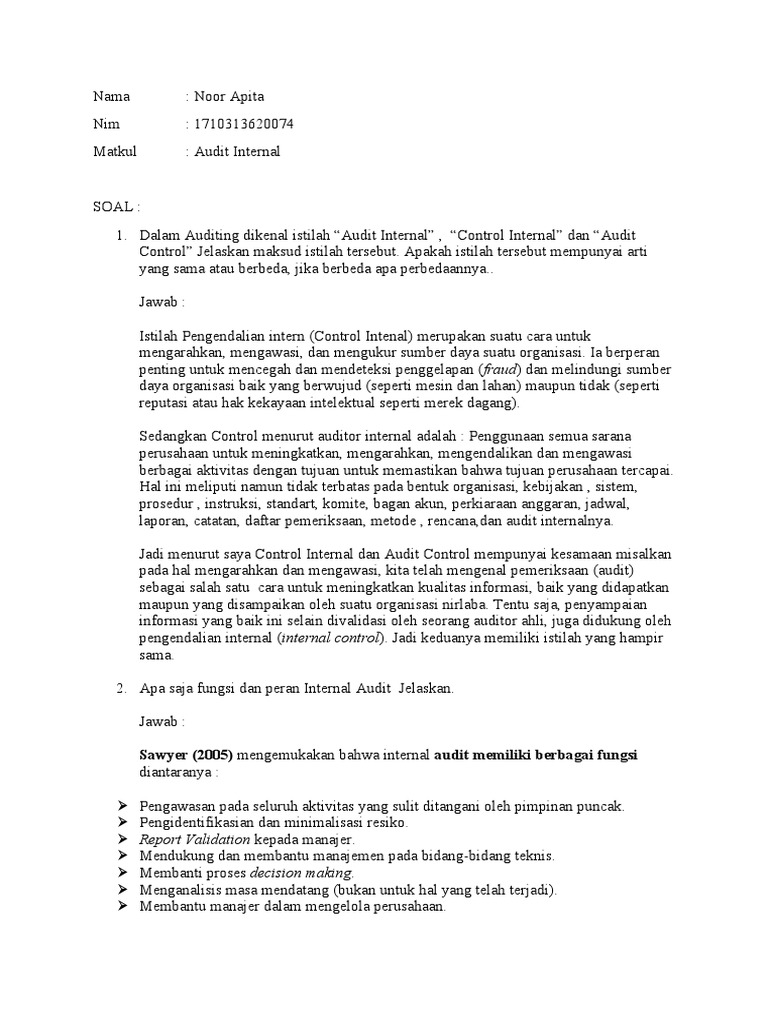 Jawaban Uts Audit Internal | PDF
