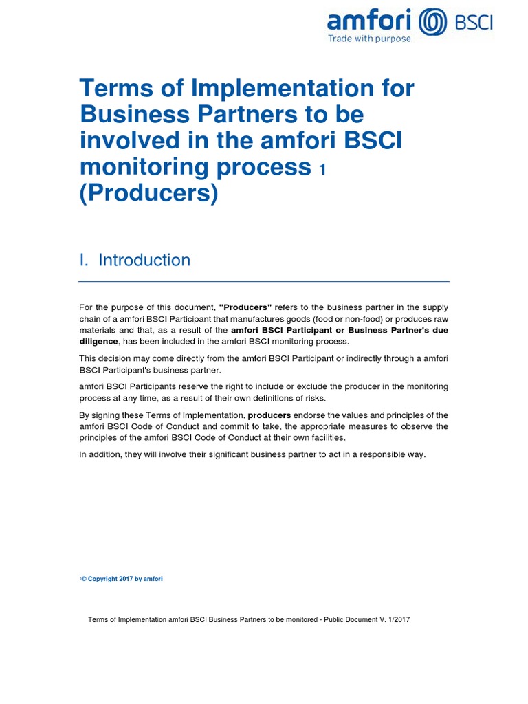 Amfori Bsci Terms of Implementation For Business Partners To Be ...