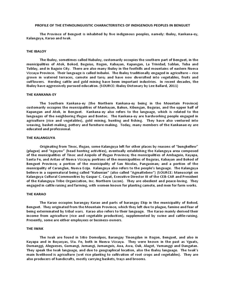 Indigenous Peoples of Benguet Profile | PDF | Ethnic Groups | Agriculture