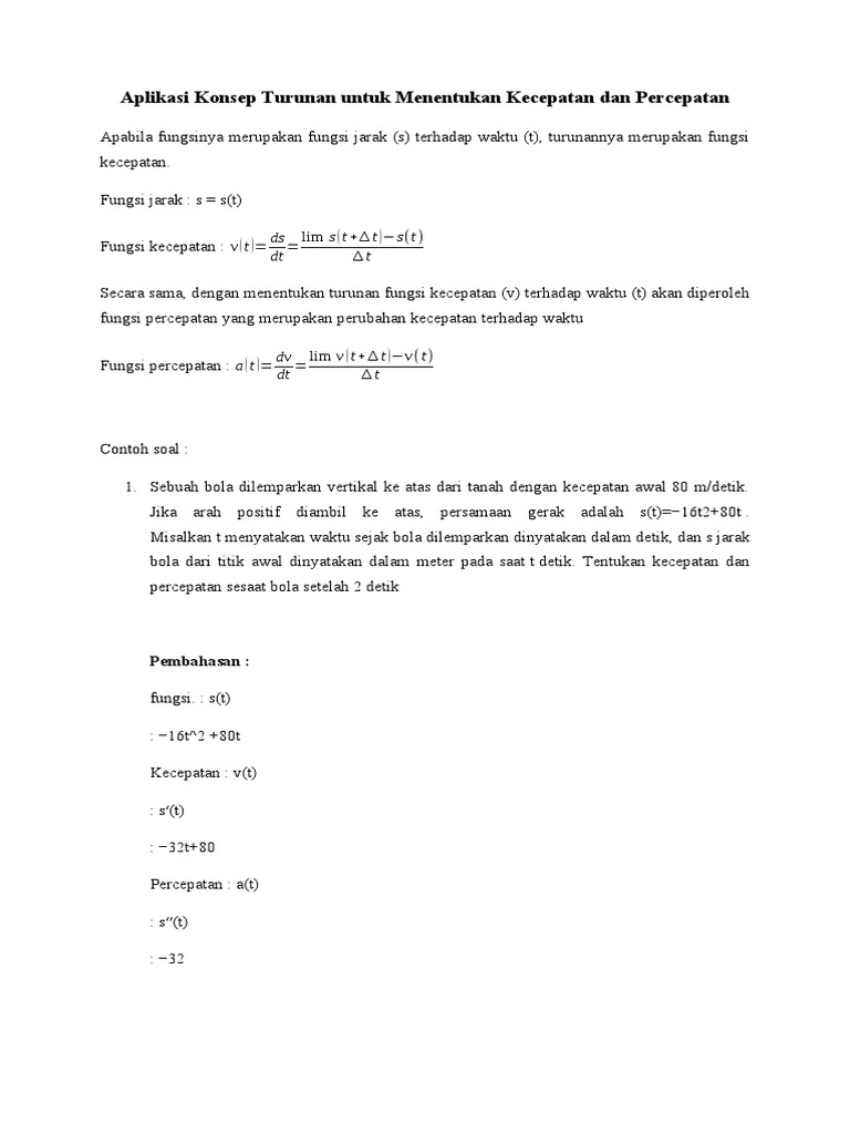 MENGAPLIKASIKAN KONSEP TURUNAN DALAM MENENTUKAN KECEPATAN DAN ...