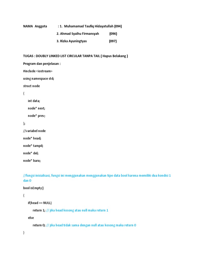 Contoh Permasalahan Linked List Doubly | PDF