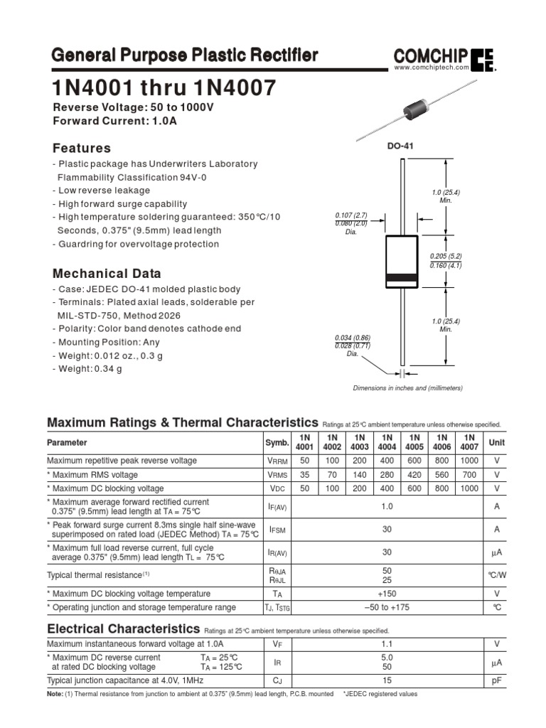 General purpose plastic rectifier specifications and data sheet | PDF | Rectifier | Capacitor