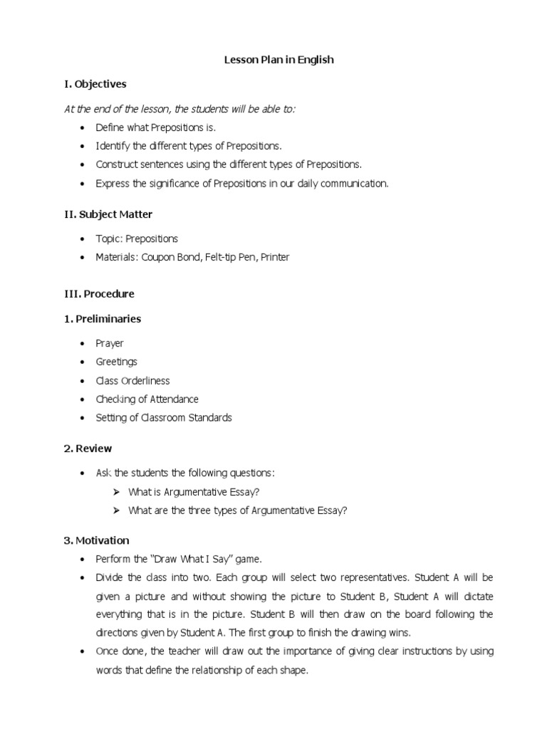 LP Preposition | PDF | Preposition And Postposition | Lesson Plan