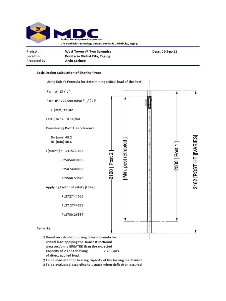 Shoring Props Design Calculations | PDF | Mechanical Engineering ...