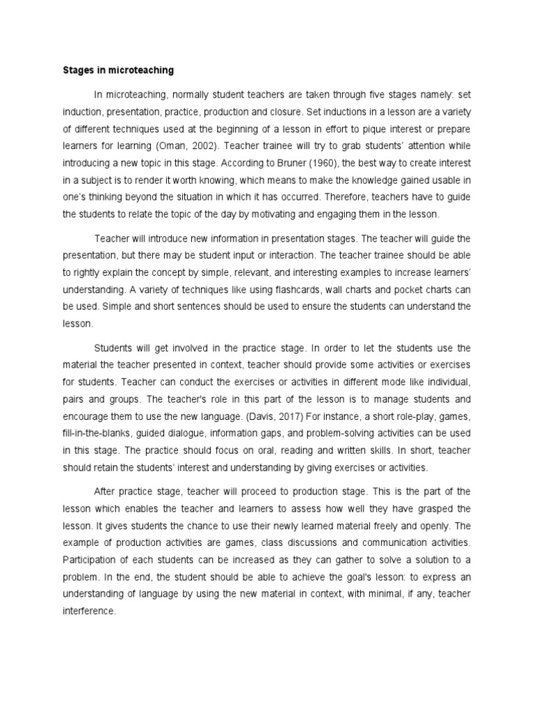 Stages in Microteaching | PDF | Teachers | Learning