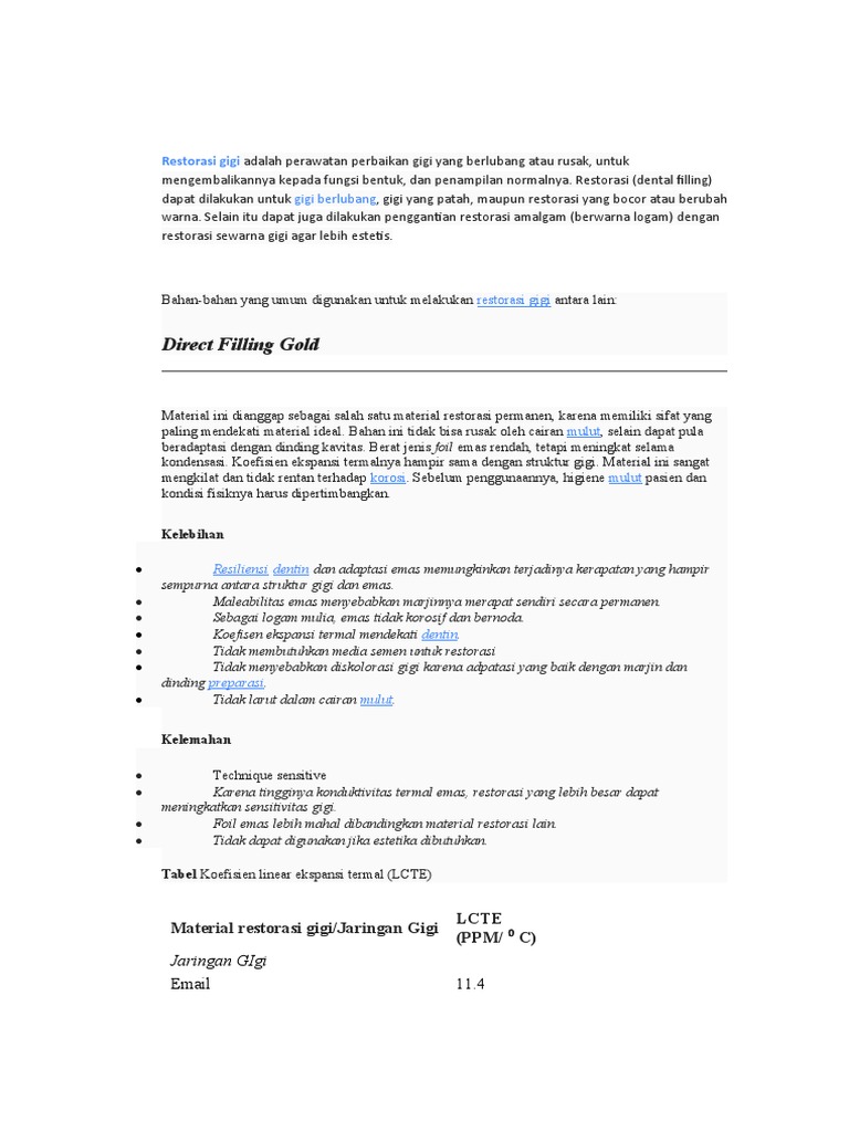 Bahan Umum Untuk Restorasi Gigi | PDF
