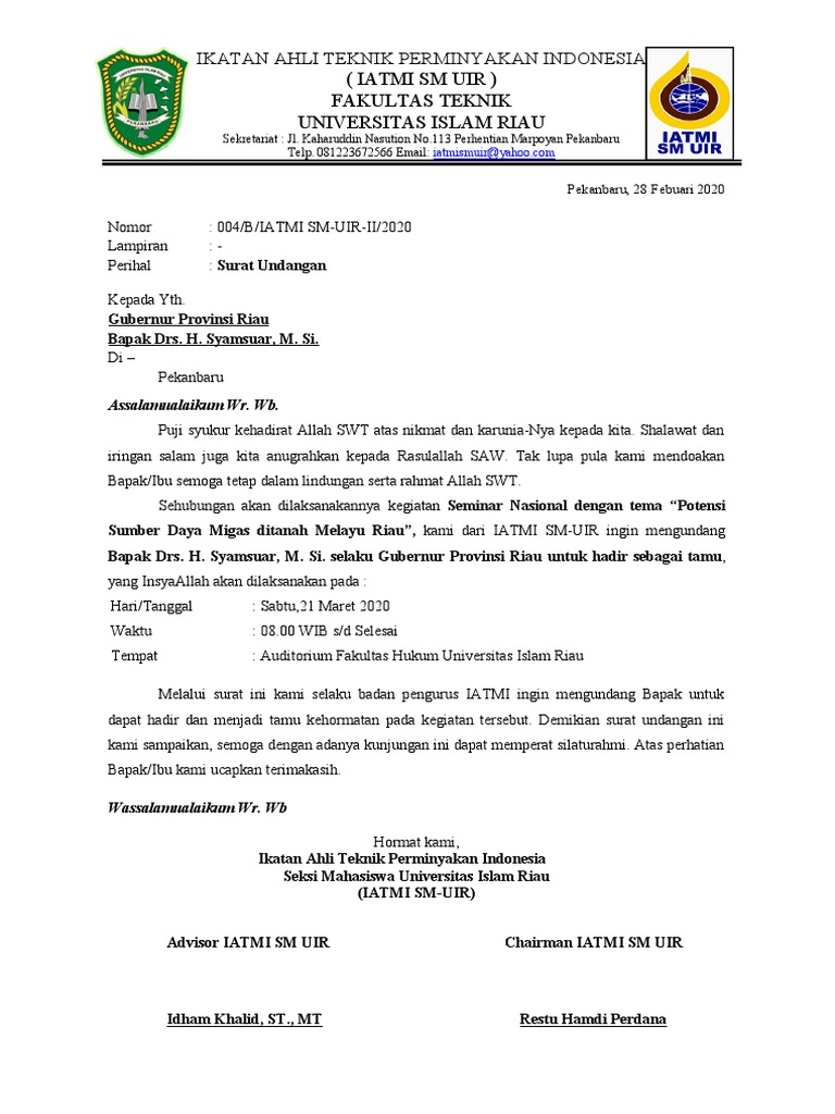 Surat Undangan - Gubernur Riau | PDF