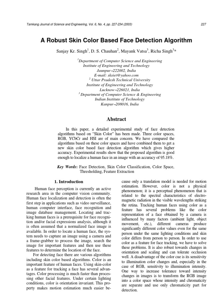 Face Detection Algorithm Pdf Rgb Color Model Color