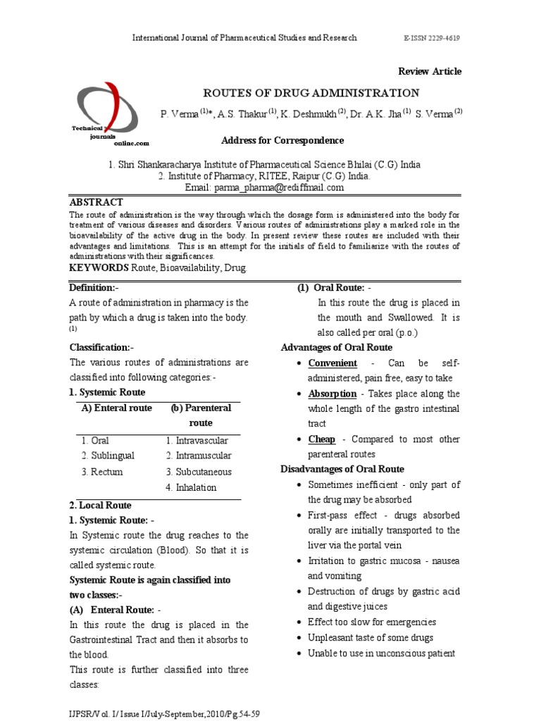 Ijpsr Vol I Issue I Article 8 | PDF | Injection (Medicine) | Pharmaceutics