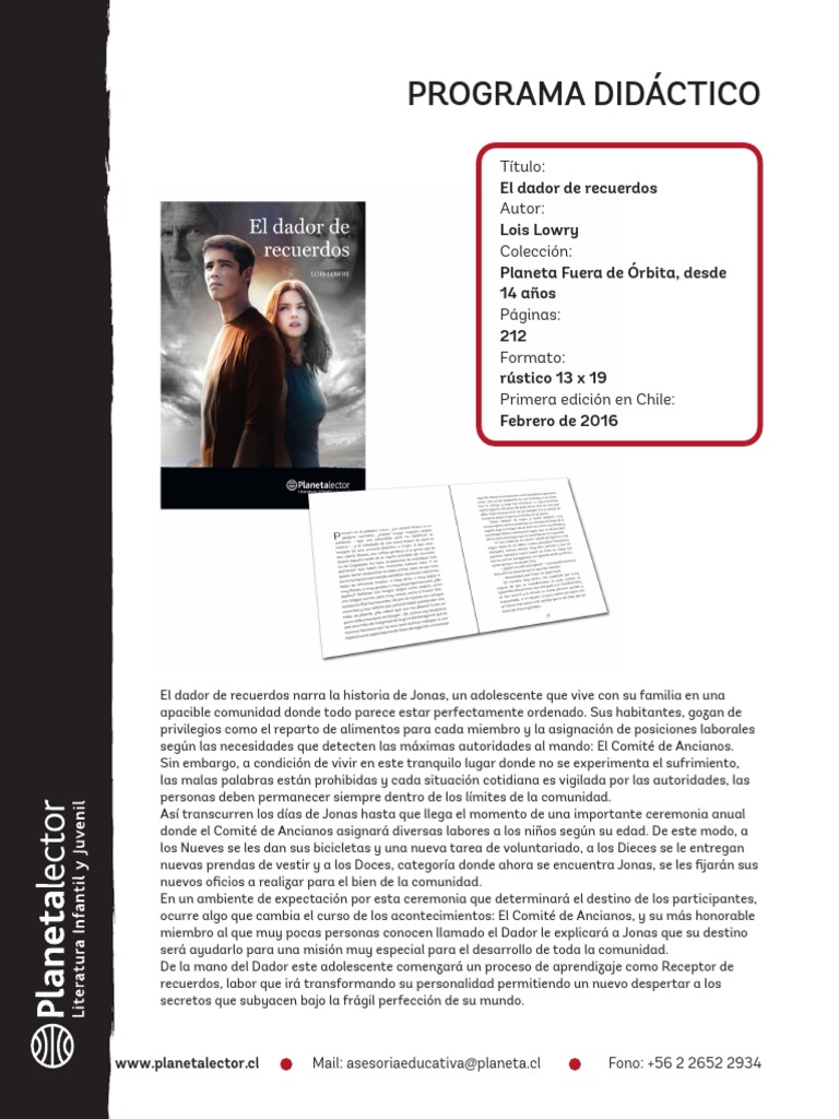 Programa - El Dador de Recuerdos PDF | PDF | El dador | Novelas