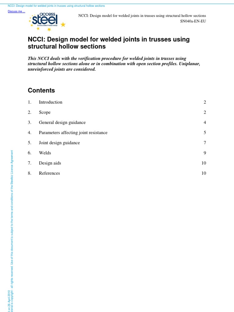 Design Model For Welded Joints in Trusses Using Structural Hollow Sections | PDF | Truss | Bending
