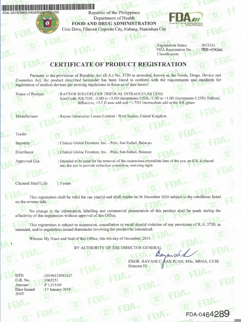 FDA CPR - Sulcoflex Trifocal (MDR-09046) | PDF
