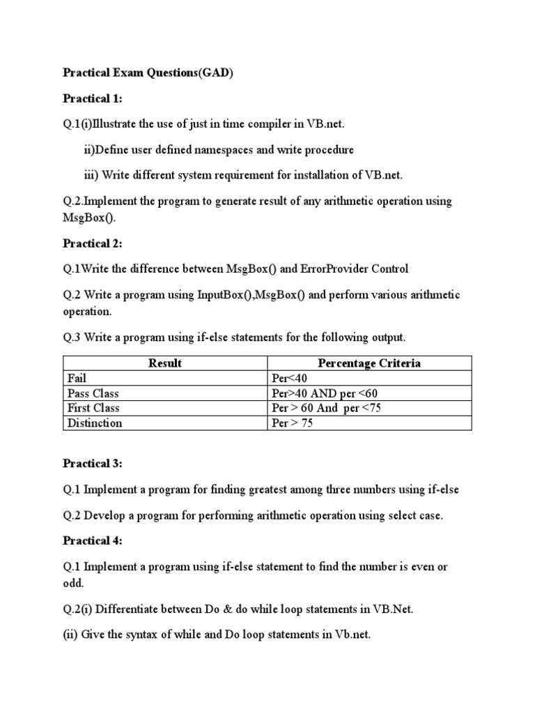 Practical Exam Questions - GAD | PDF | Visual Basic .Net | Inheritance ...