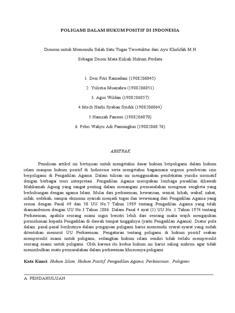 Poligami Dalam Hukum Positif Di Indonesia | PDF