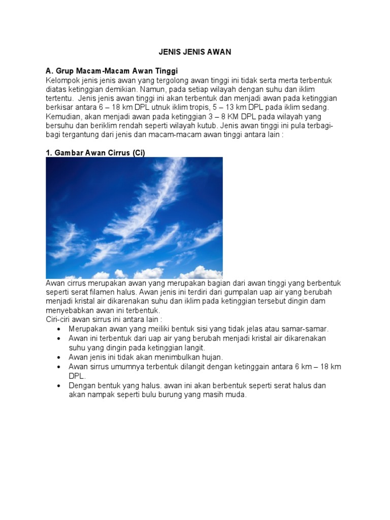 Jenis-Jenis Awan dan Ciri-Cirinya | PDF | Dewasa Muda
