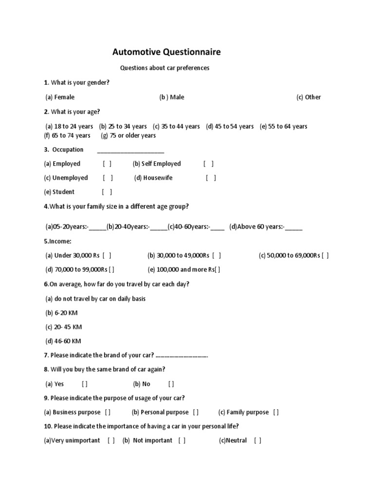 Automotive Questionnaire 12 | PDF | Luxury Vehicles | Car