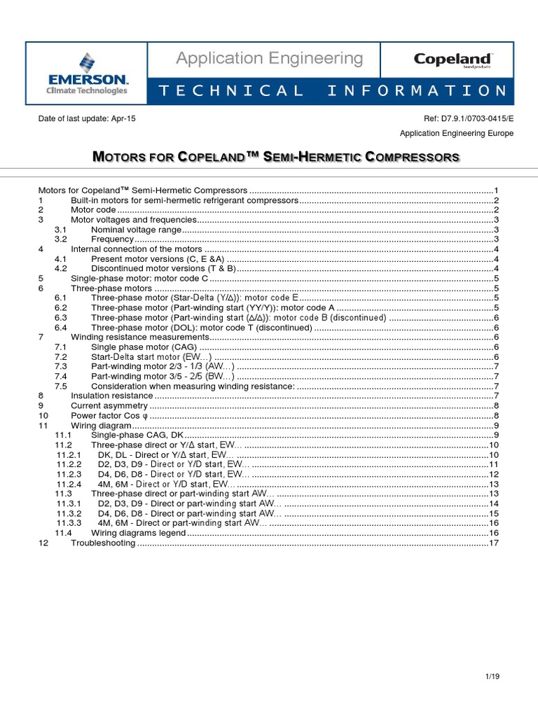 Motors For Copeland Semi Hermetic Compressors Technical Information en ...
