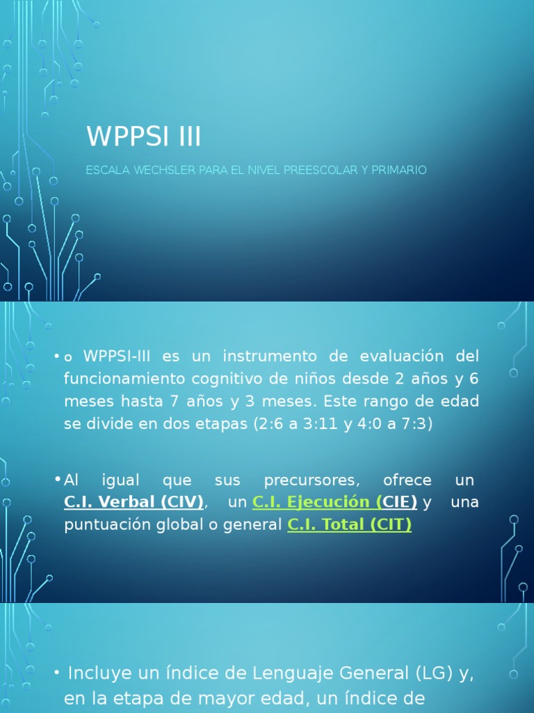 Evaluación Cognitiva WPPSI-III | PDF | Cociente de inteligencia | Memoria