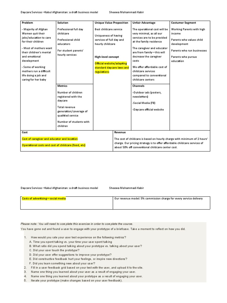Draft-Lean Canvas Model | PDF | Child Care | Relationships
