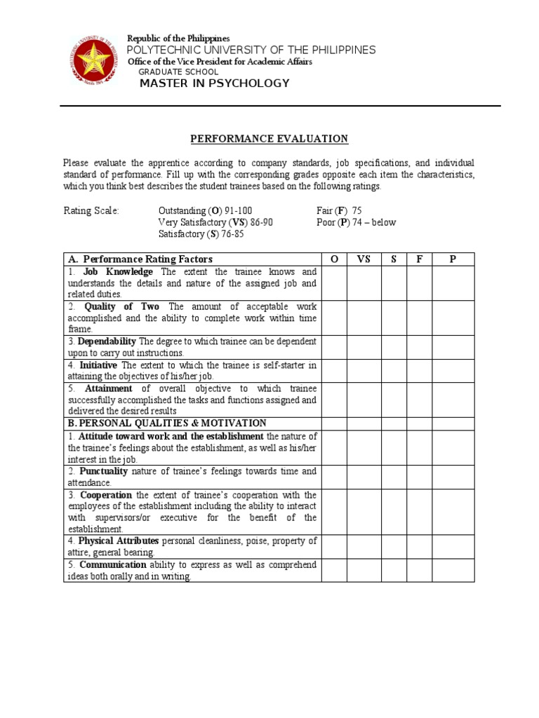 Master in Psychology - PUP - Evaluation Form | PDF | Graduate School ...