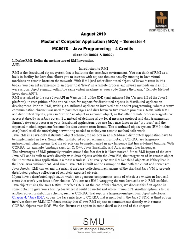 August 2010 Master of Computer Application (MCA) - Semester 4 MC0078 ...