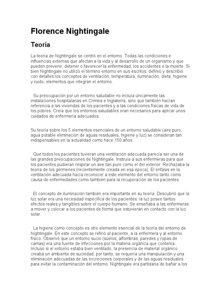 Florence Nightingale Teoria | PDF | ruiseñor de Florencia | Enfermería