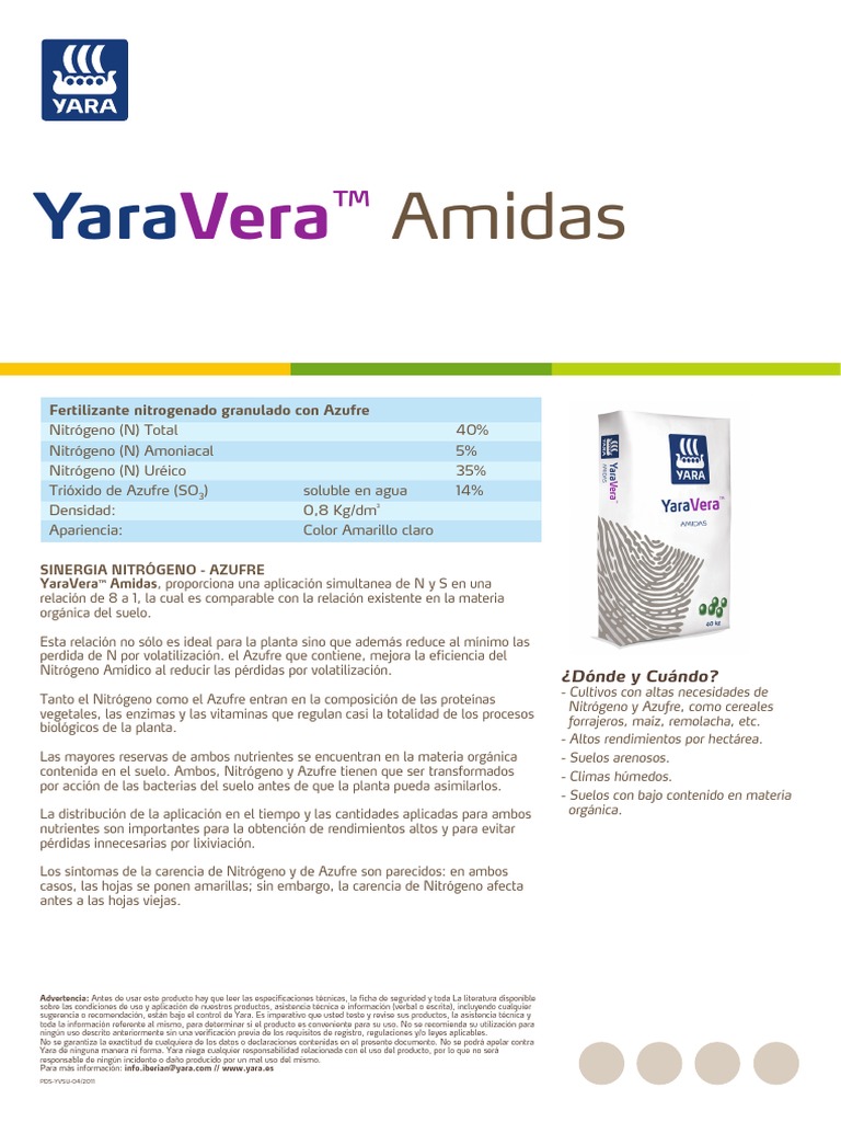YaraVera Amidas: Fertilizante N-S | PDF | Nitrógeno | Nutrientes