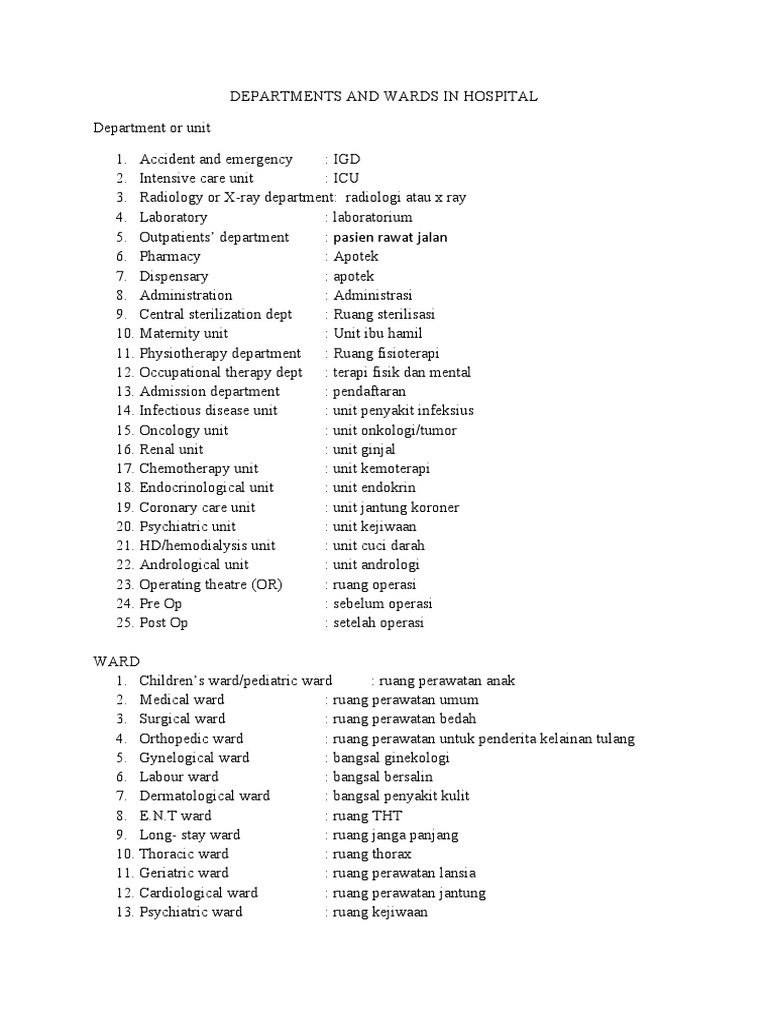 Departments and Wards in Hospital | PDF | Clinic | Hospital