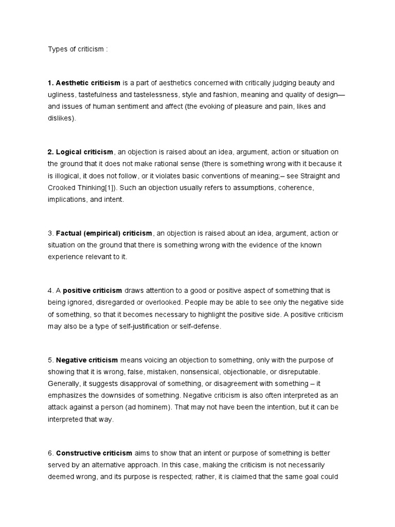 Types of Criticism | PDF | Criticism | Justification
