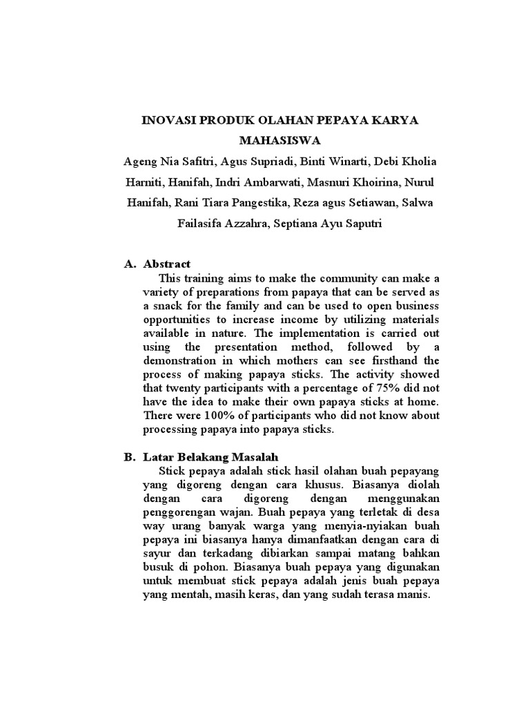 Inovasi Stik Pepaya untuk Pemberdayaan Masyarakat | PDF | Memasak ...