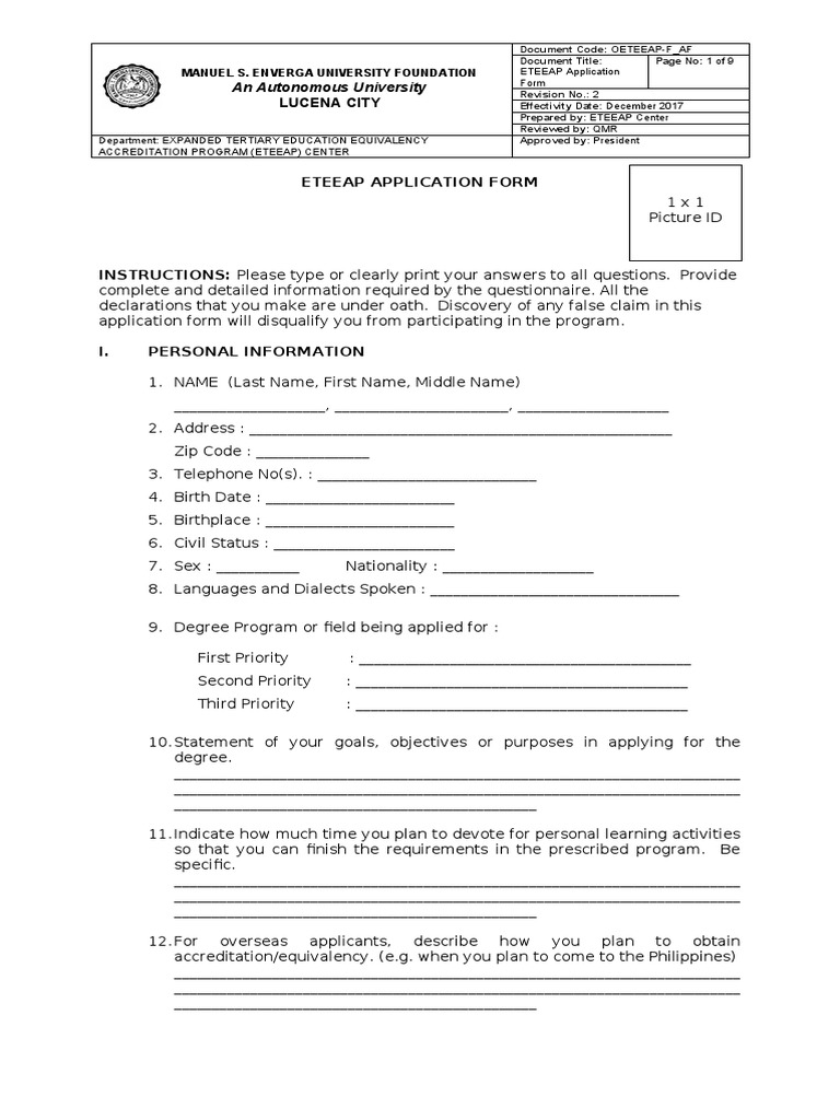 1-ETEEAP Application Form-2020 | PDF | Academic Degree | Educational ...