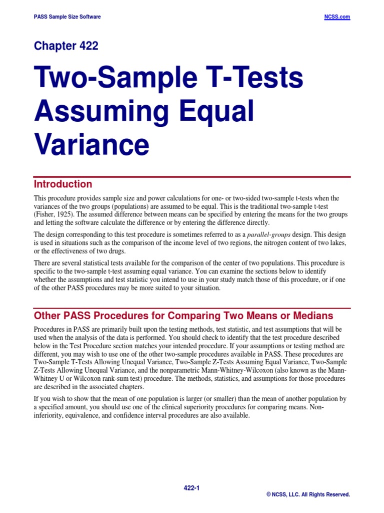 Two-Sample T-Tests Assuming Equal Variance | Download Free PDF ...