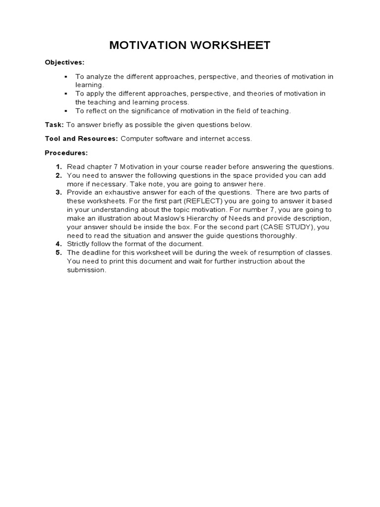Motivation Worksheet | PDF | Motivation | Motivational
