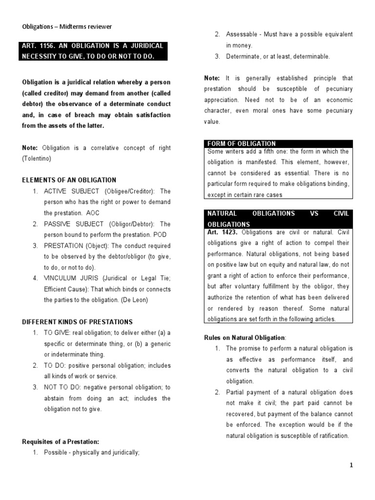 Obligations Reviewer | PDF | Negligence | Law Of Obligations