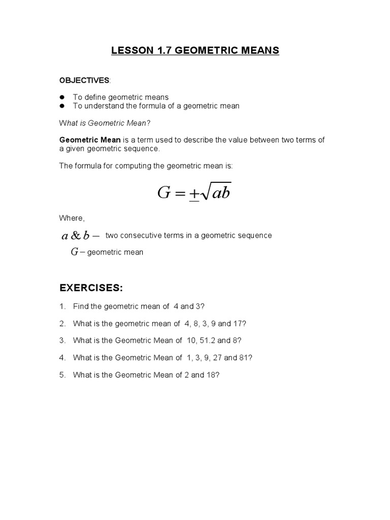 Geometric Means | PDF | Mean | Arithmetic