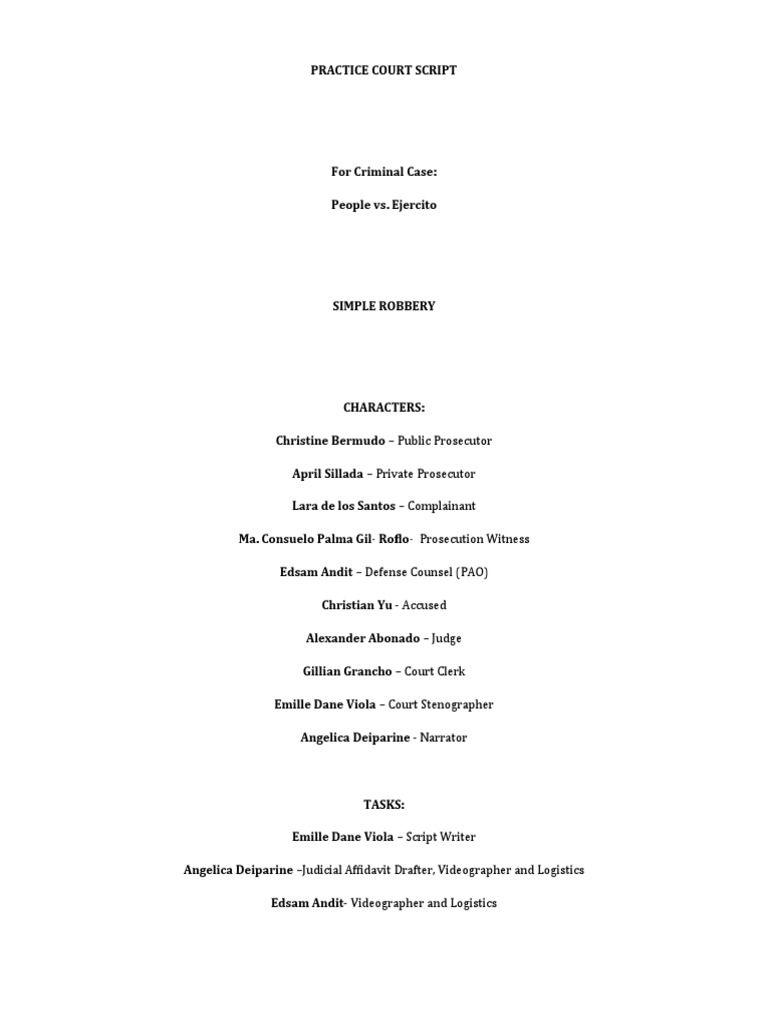 PRACTICE COURT SCRIPT Draft | PDF | Plea | Plea Bargain
