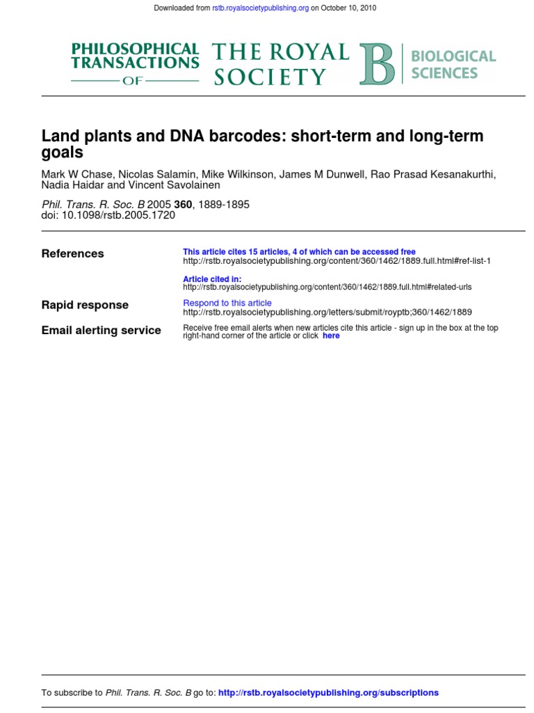 Land Plants and DNA Barcodes | PDF | Species | Blast