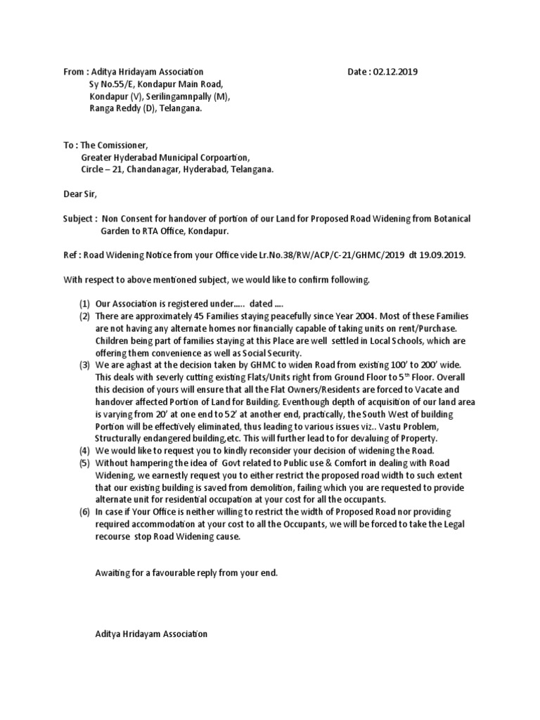 Draft Letter To GHMC | PDF | Property | Social Institutions