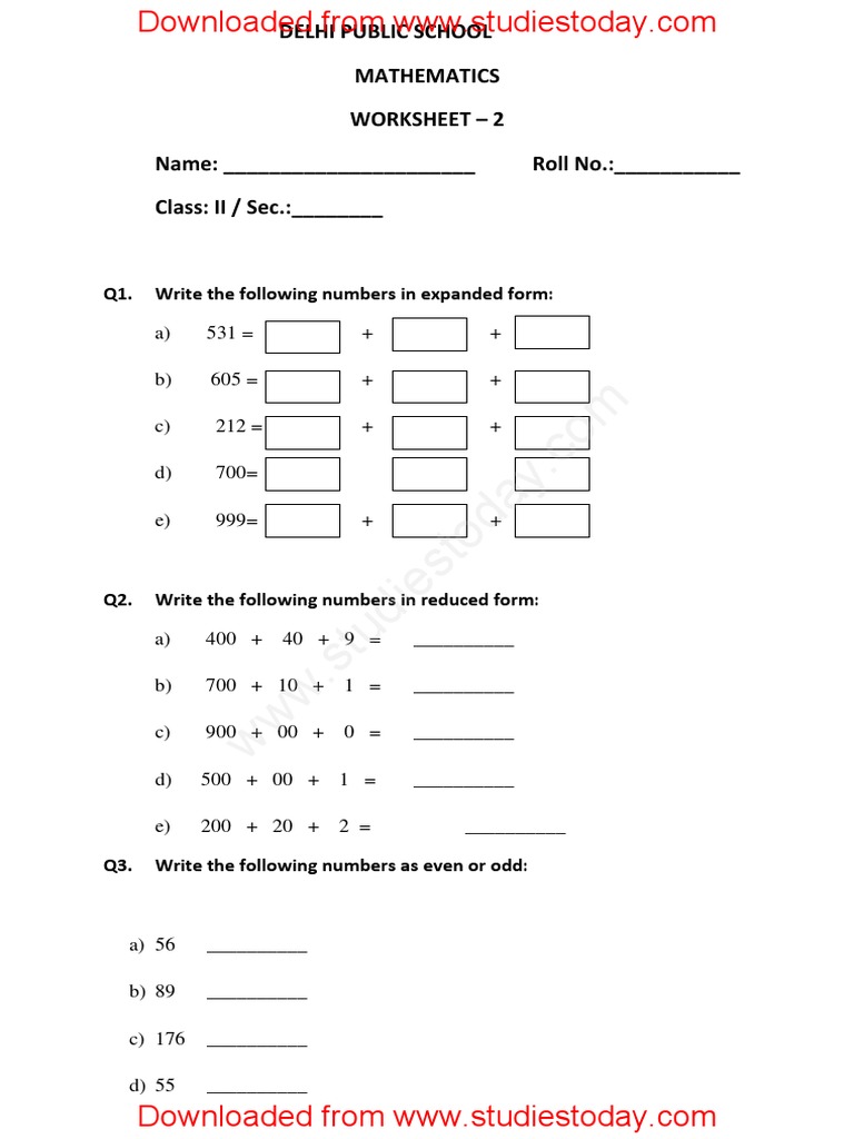 CBSE Class 2 Mathematics Assignment PDF | PDF CBSE Class 2 Mathematics Assignment PDF | PDF