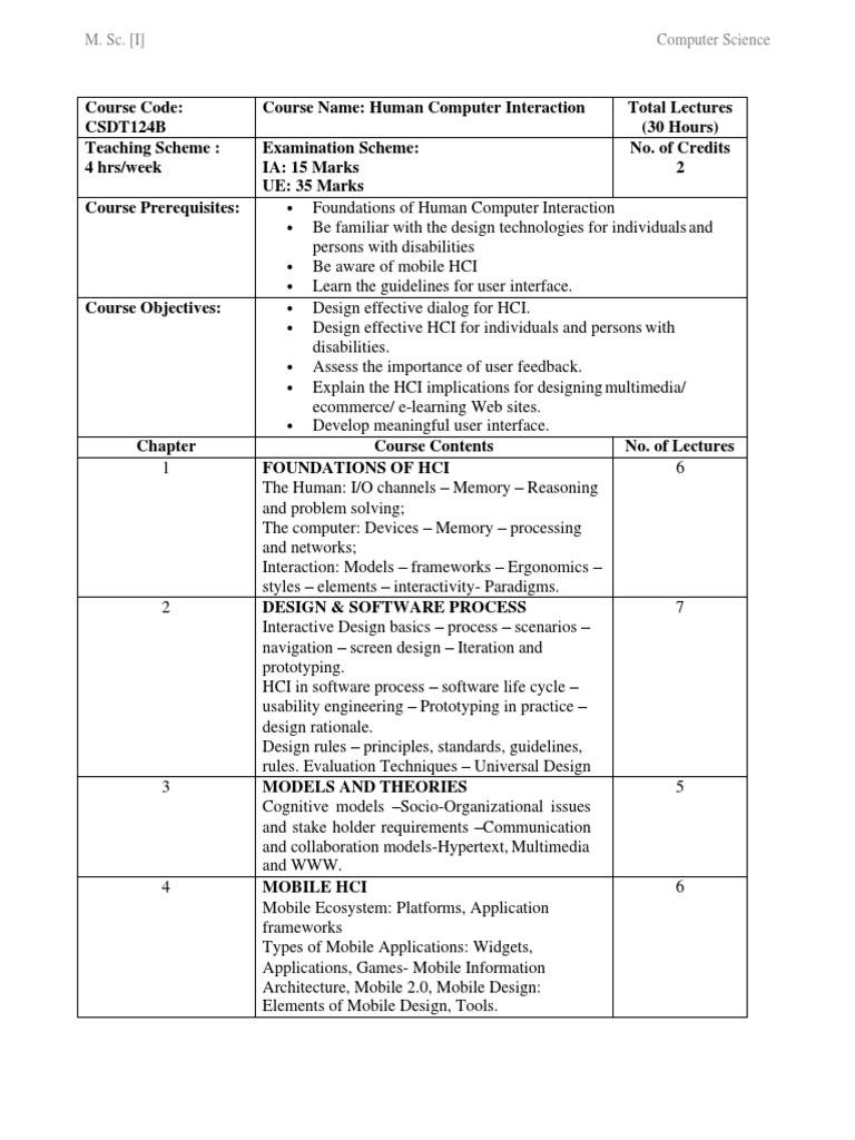 Hci Theory Syllabus | PDF | Human–Computer Interaction | User Interface