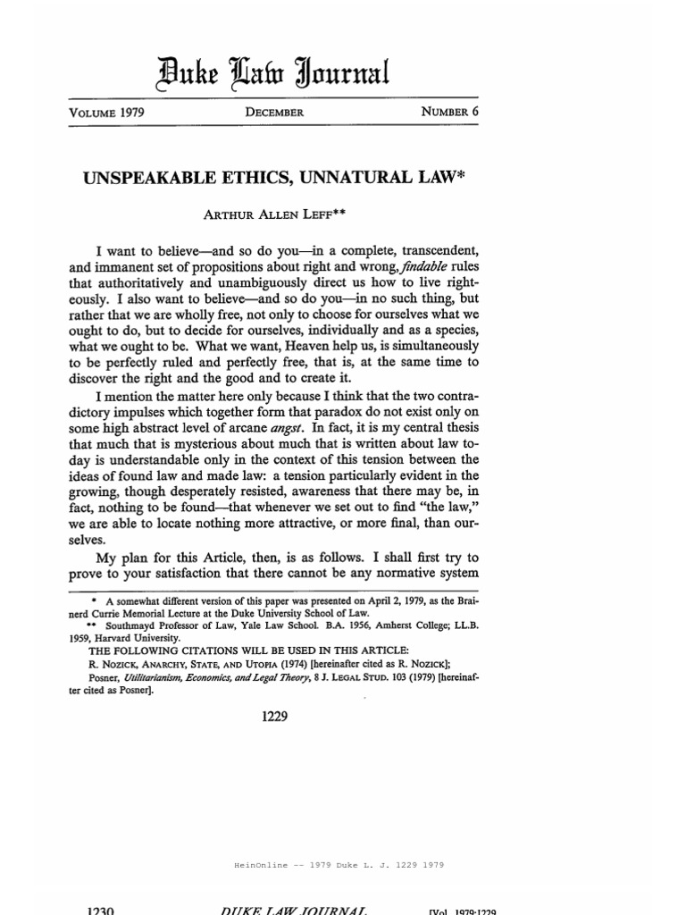 Unnatural Law and Ethics by Leff | PDF