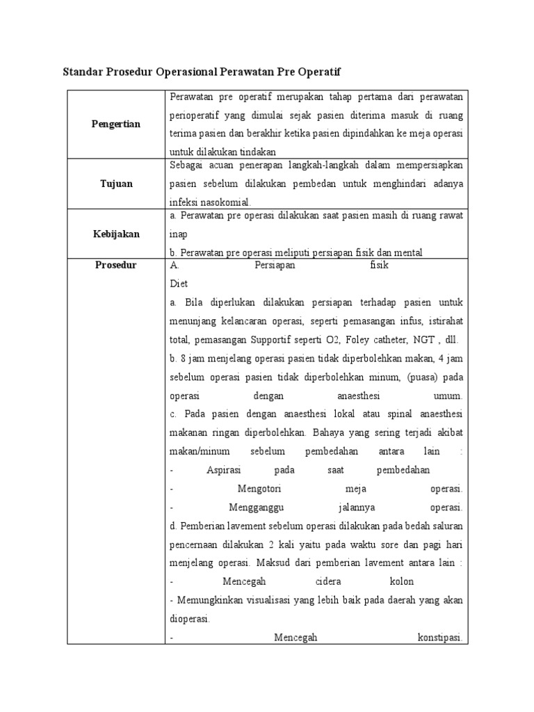 Sop Pre Post Operasi | PDF