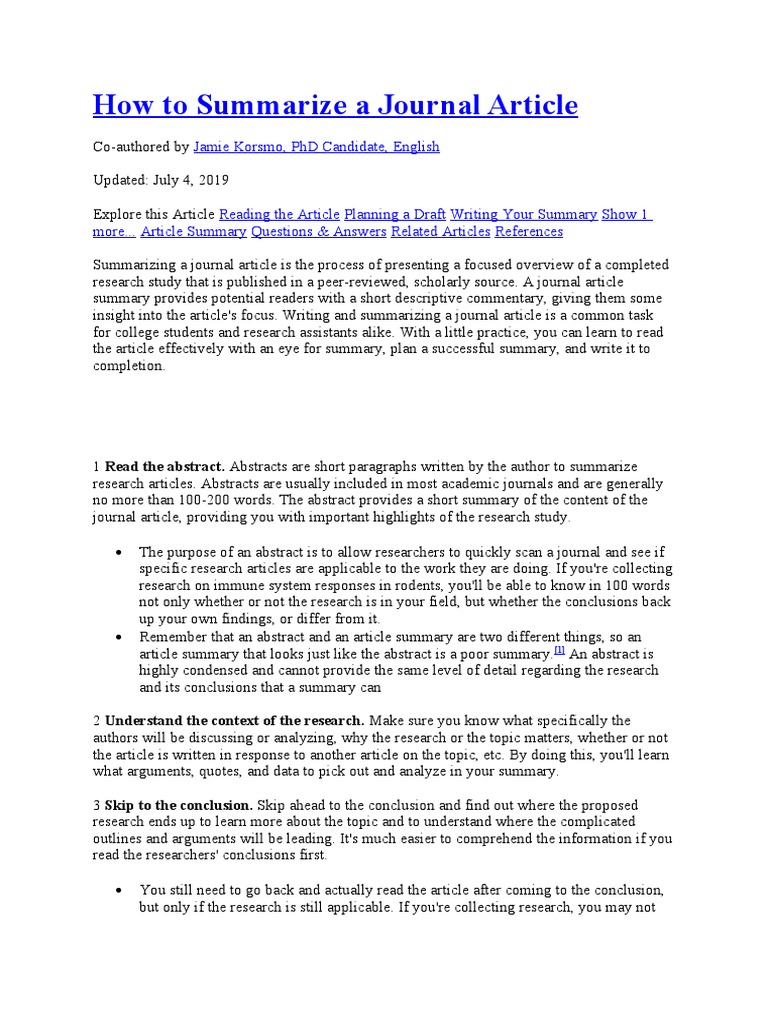 How To Summarize A Journal Article | PDF | Abstract (Summary) | Argument