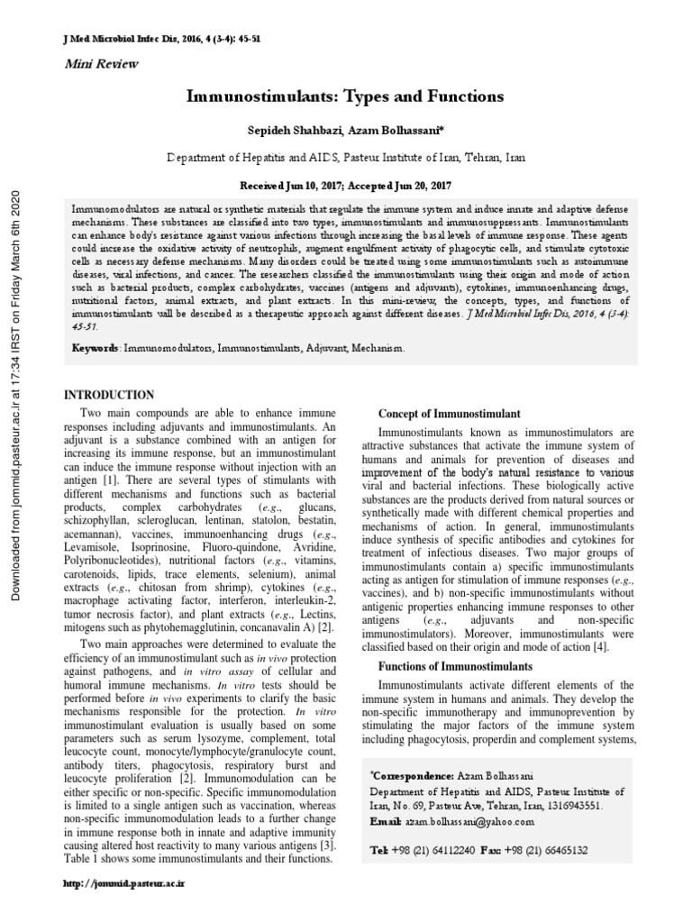 Types and Functions of Immunostimulants | PDF | Immunotherapy | Immune ...