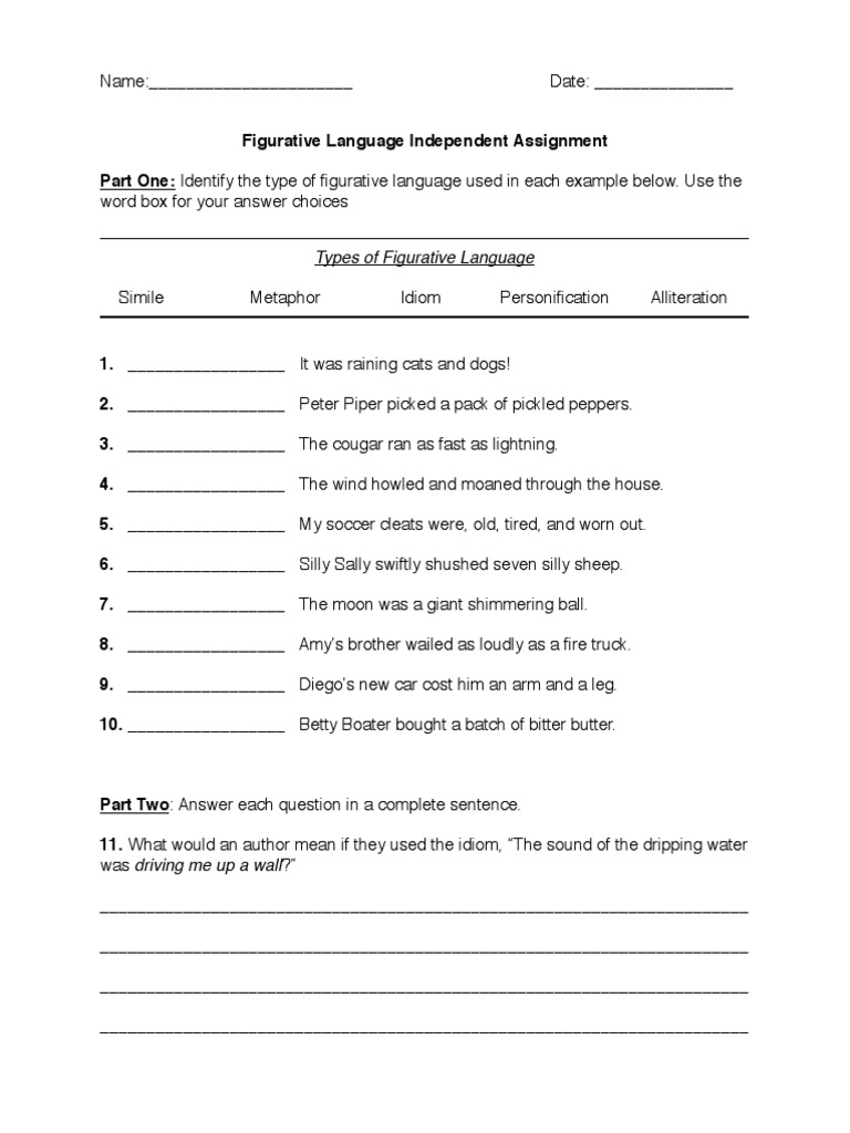 Figurative Language Independent Assignment | PDF | Linguistics | Semiotics