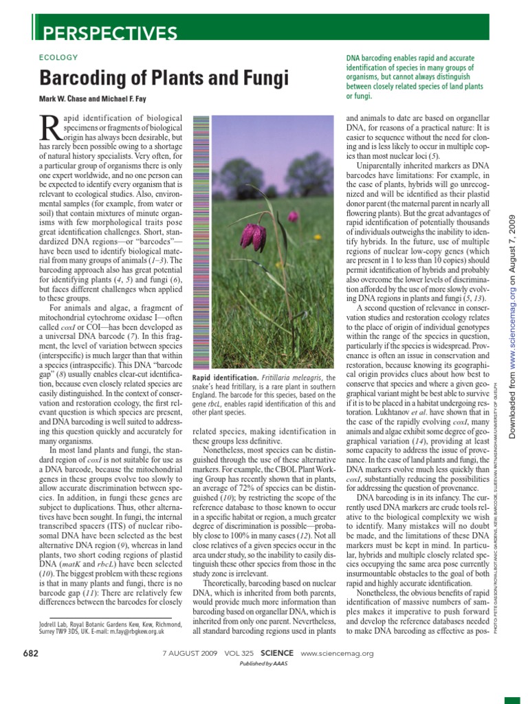Barcoding of Plants and Fungi | PDF | Atoms | Species